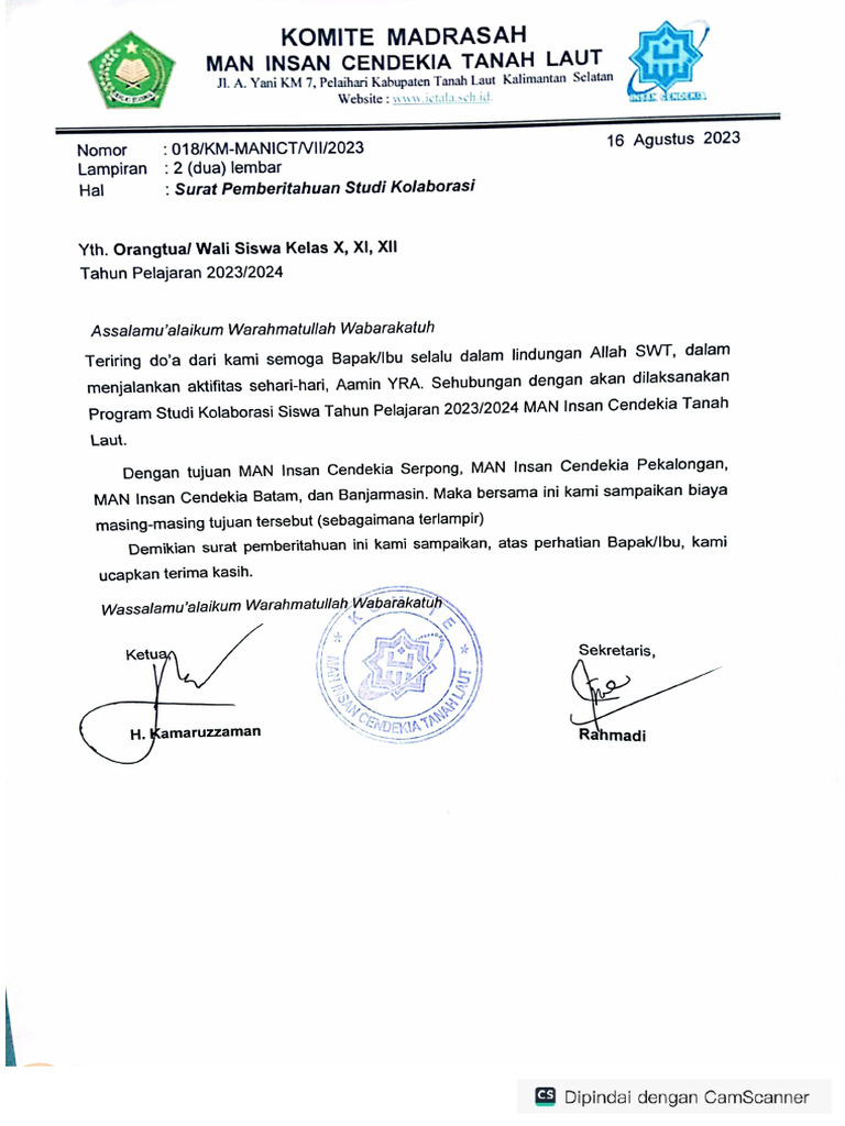 Surat Pemberitahuan SK 2023 | PDF