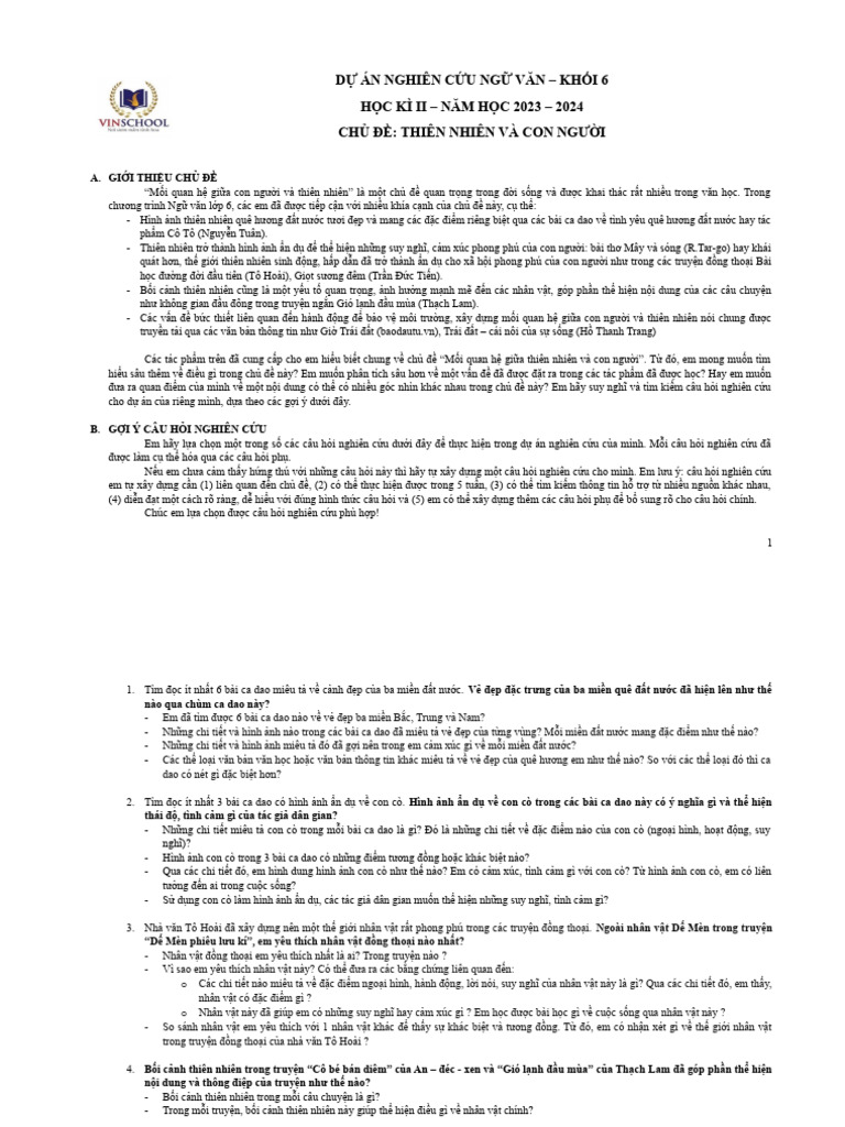 K6_GIỚI THIỆU DỰ ÁN NGHIÊN CỨU NGỮ VĂN HK2 | PDF