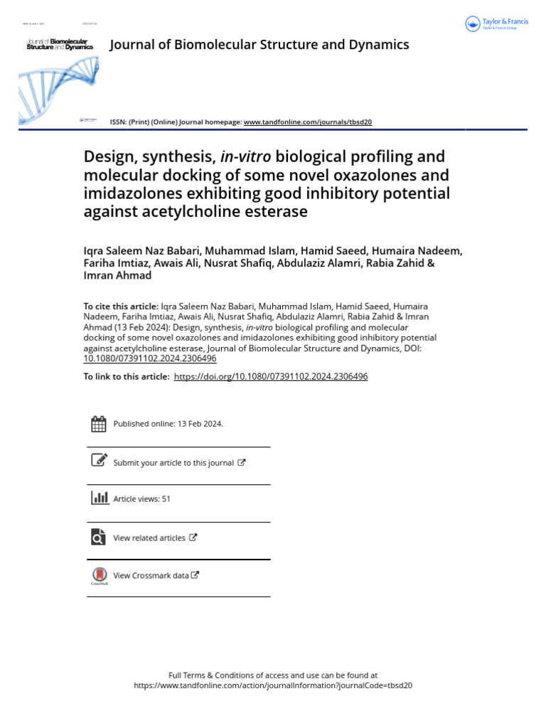 Design Synthesis In-Vitro Biological Profiling and Molecular Docking of Some Novel Oxazolones ...