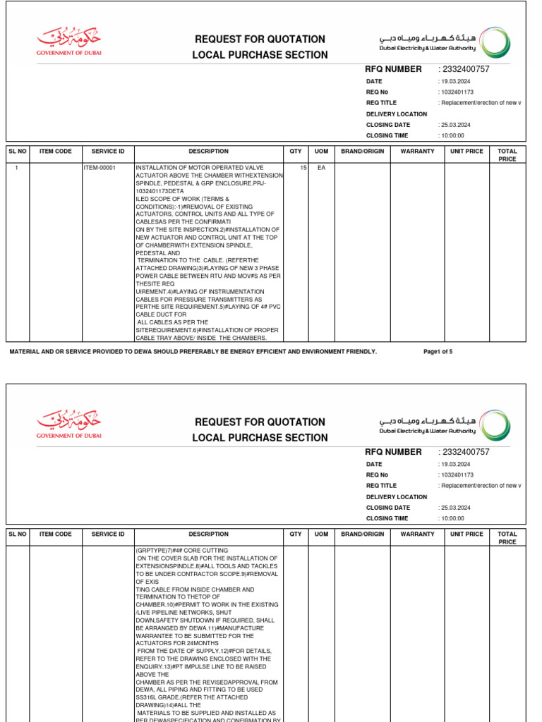 Request For Quotation Local Purchase Section: RFQ Number | PDF