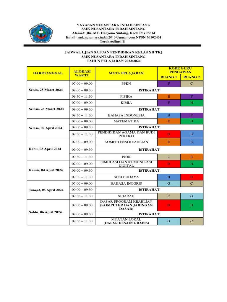 Jadwal USP Kls XII TA 2023.2024 NEW | PDF