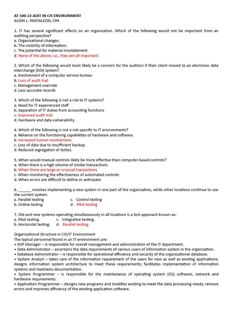 At 100 20 Audit in Cis Environment | PDF | Audit | Computer Program