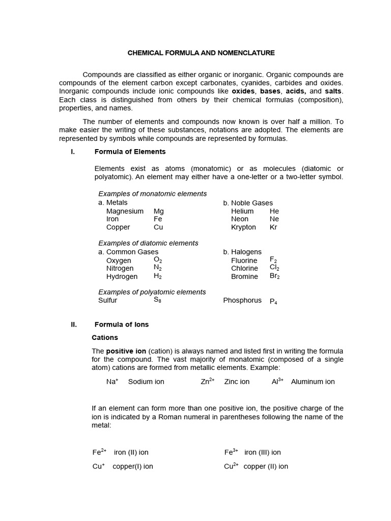Chemical Formula and Nomenclature | PDF | Ion | Chemical Compounds