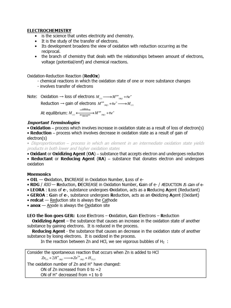 Unit 4 Electrochemistry | PDF | Redox | Anode