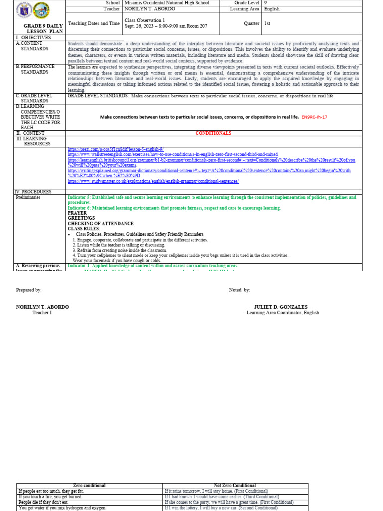 Conditionals Lesson Plan | Download Free PDF | Learning | Behavior ...