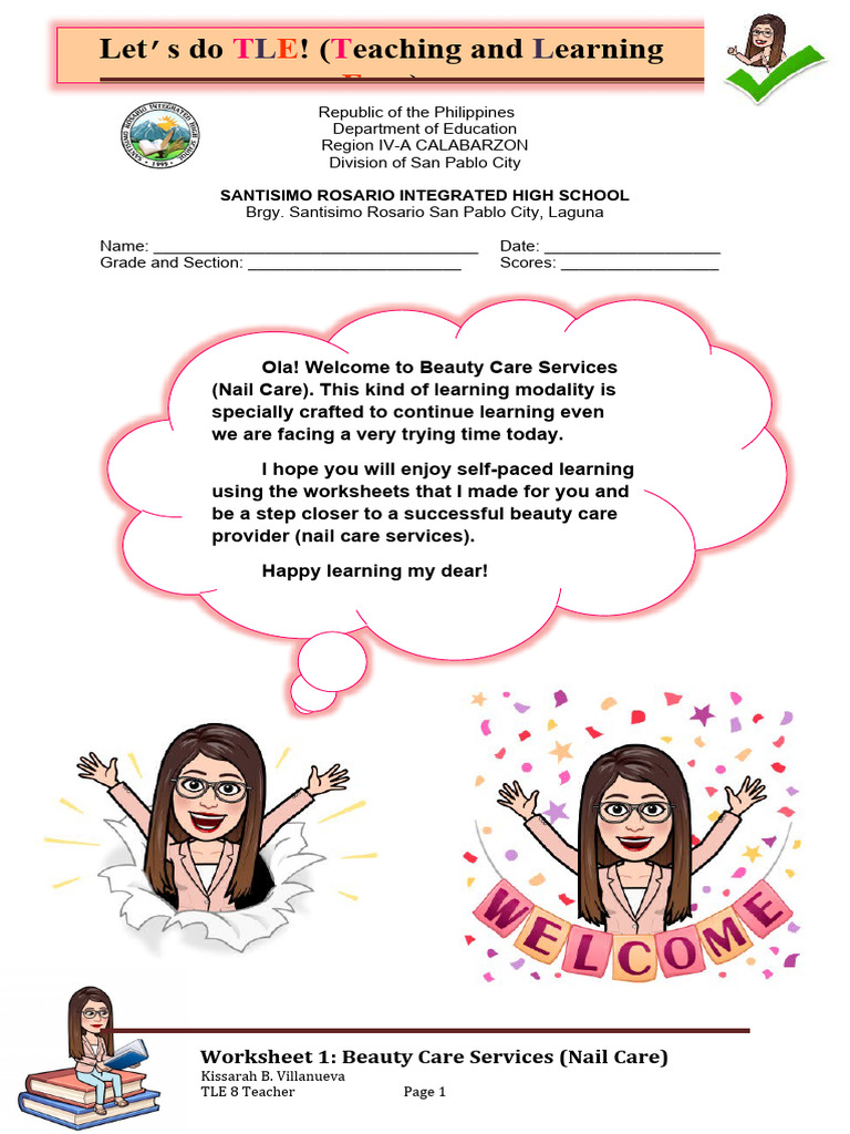 TLE 8 WORKSHEET 1 Nail Care 7/8 | PDF