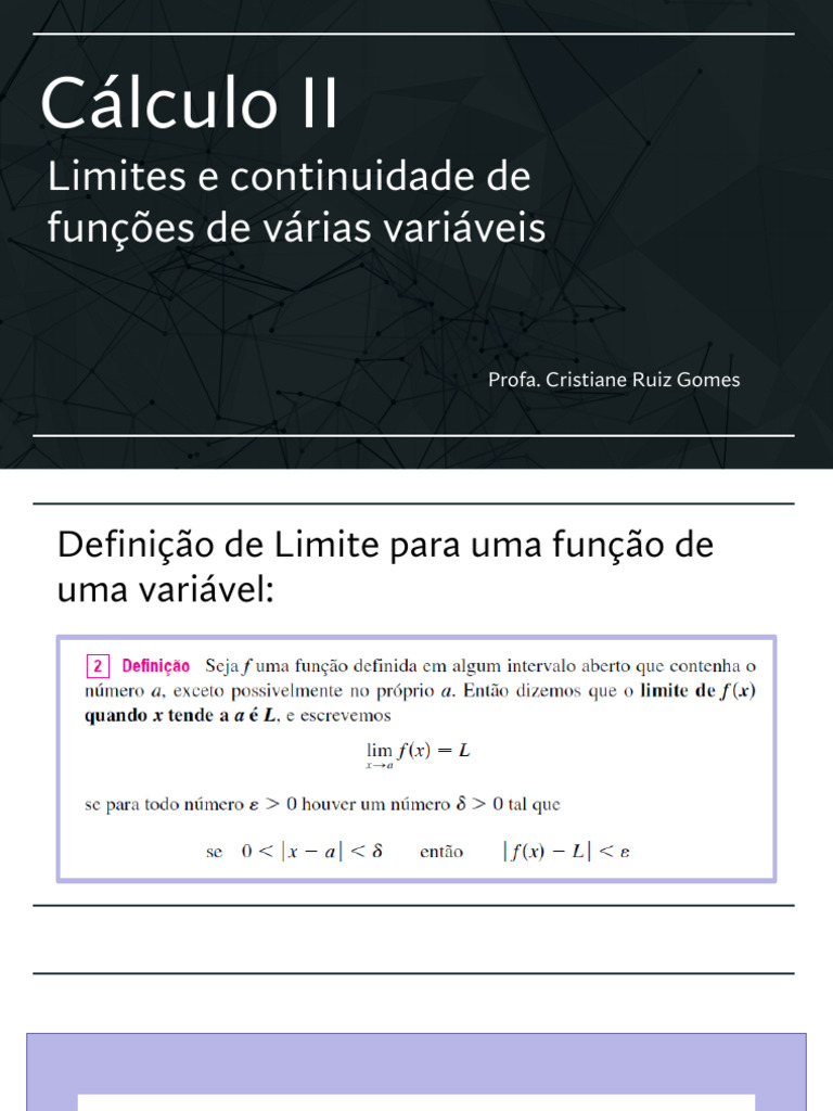 Aula 14 Calculo Ii Limites E Continuidade De Funções De Várias