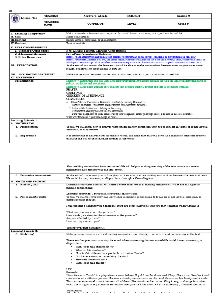 Making Connection Lesson Plan | PDF | Empathy | Learning