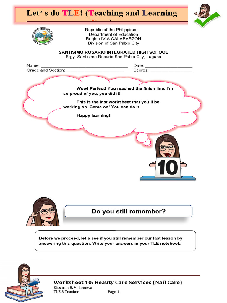 TLE 8 WORKSHEET 9 Nail Care 7/8 | PDF