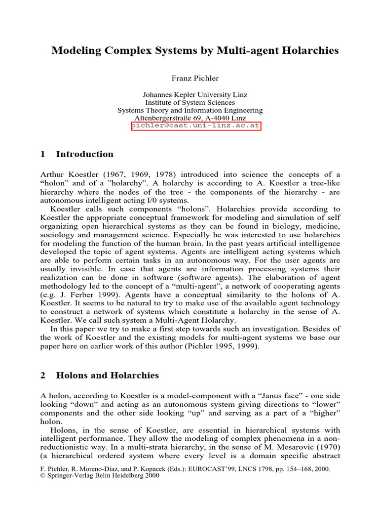 Modelling Complex Systems by Multi-Agent Holarchies - Pichler2000 | PDF | System | Hierarchy