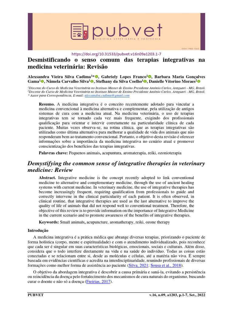 Desmistificando o Senso Comum Das Terapias Integrativas Na | PDF | Medicina Veterinária | Remédio