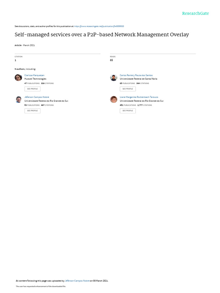 Self-Managed Services Over A P2P-based Network Management Overlay | PDF | Peer To Peer ...
