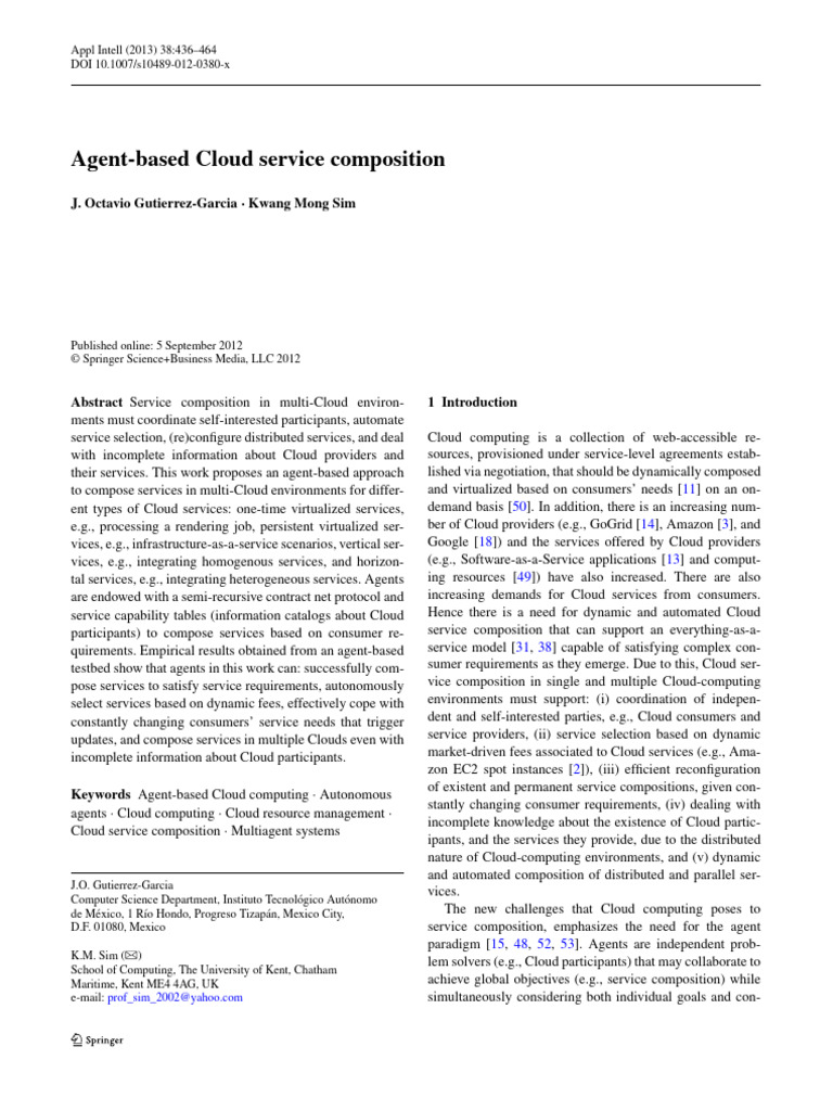 Agent-Based Cloud Service Composition: J. Octavio Gutierrez-Garcia | PDF | Cloud Computing ...