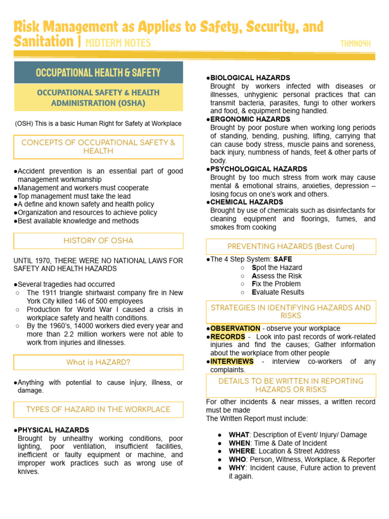 Risk Management - Notes | PDF | Foodborne Illness | Occupational Safety ...