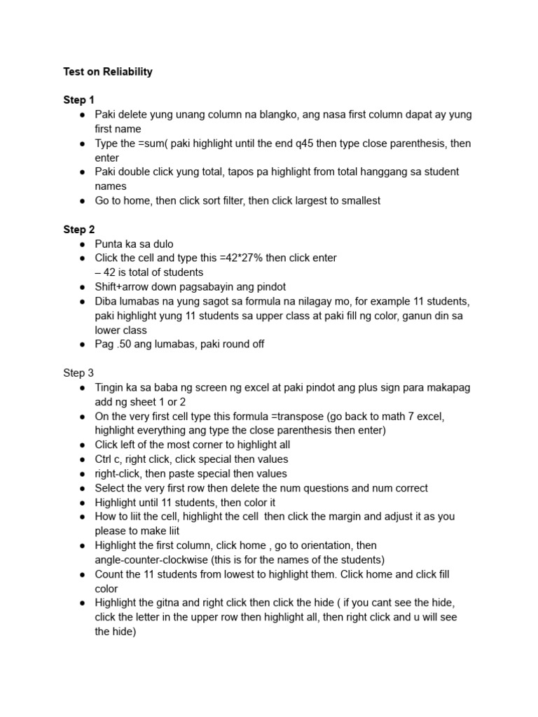 Steps For Test On Reliability | PDF