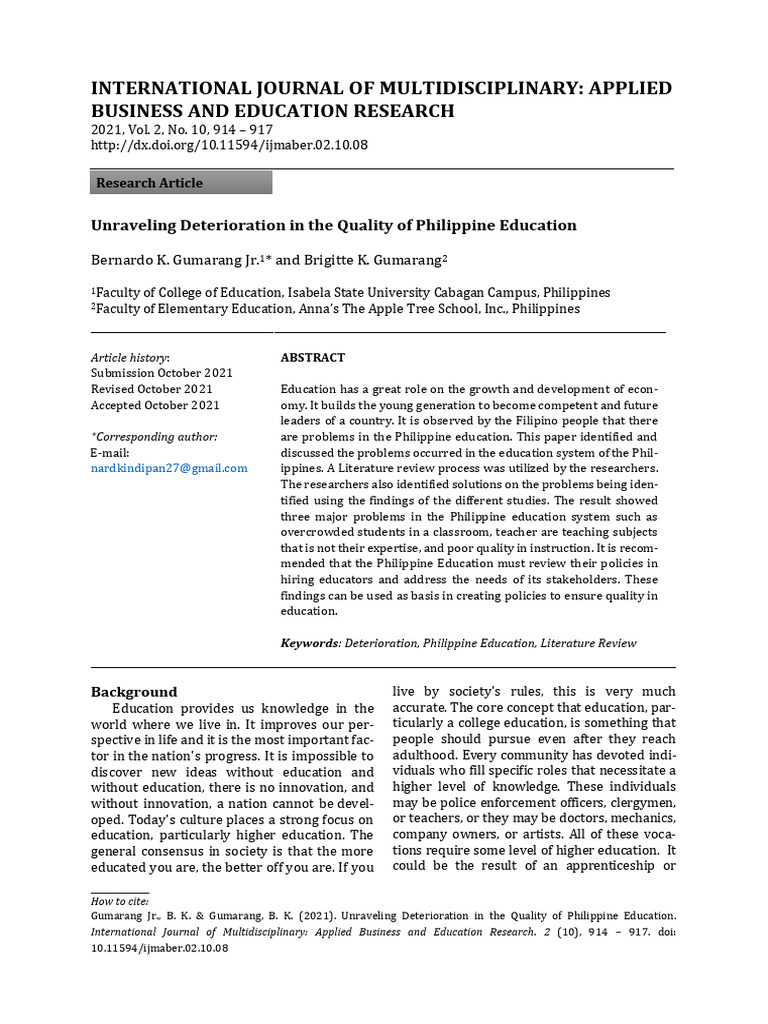 Unraveling Deterioration in The Quality of Philippine Education | PDF ...