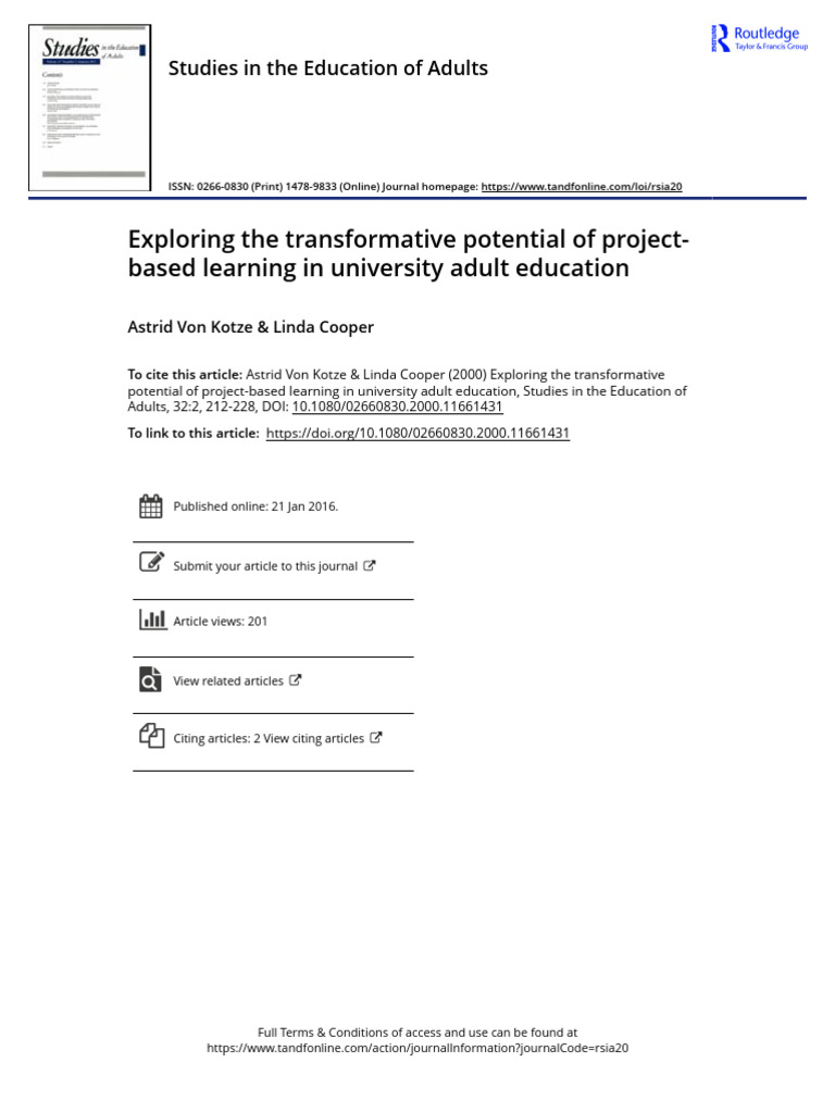 Project-Based Learning in Adult Education | PDF | Project Based ...