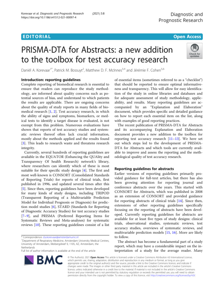 PRISMA-DTA For Abstracts: A New Addition To The Toolbox For Test ...