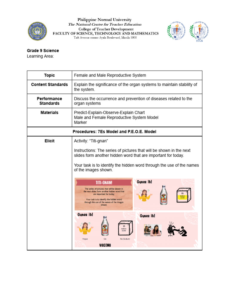 INTEGSCIE GRP5 Lesson-PLan 7E Reproductive-System | Download Free PDF ...