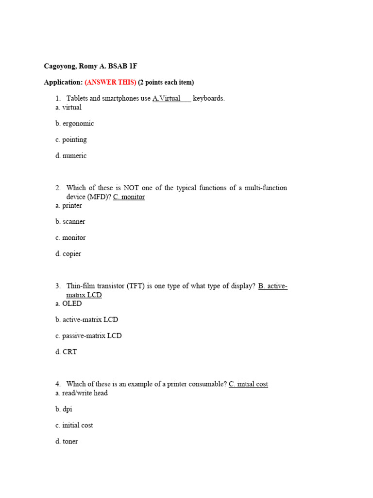 Computer Hardware Quiz Answers | PDF