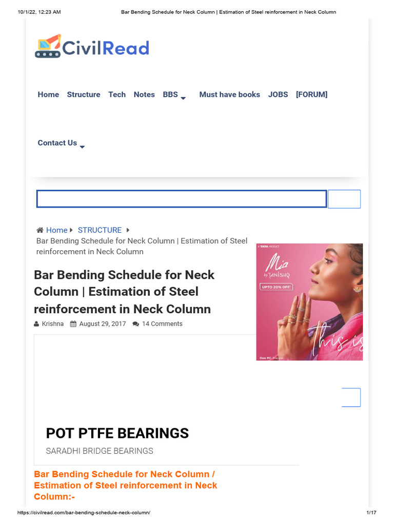 Bar Bending Schedule For Neck Column - Estimation of Steel ...