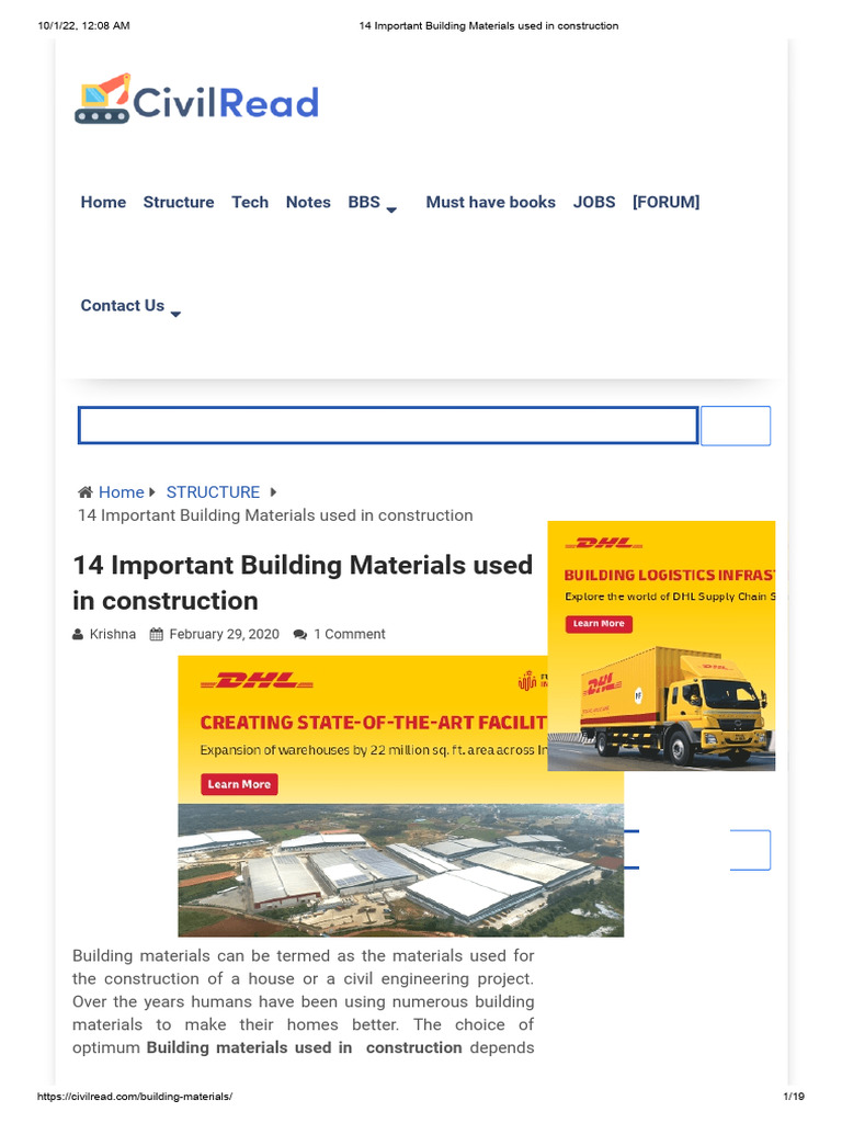 14 Important Building Materials used in construction | PDF | Building ...