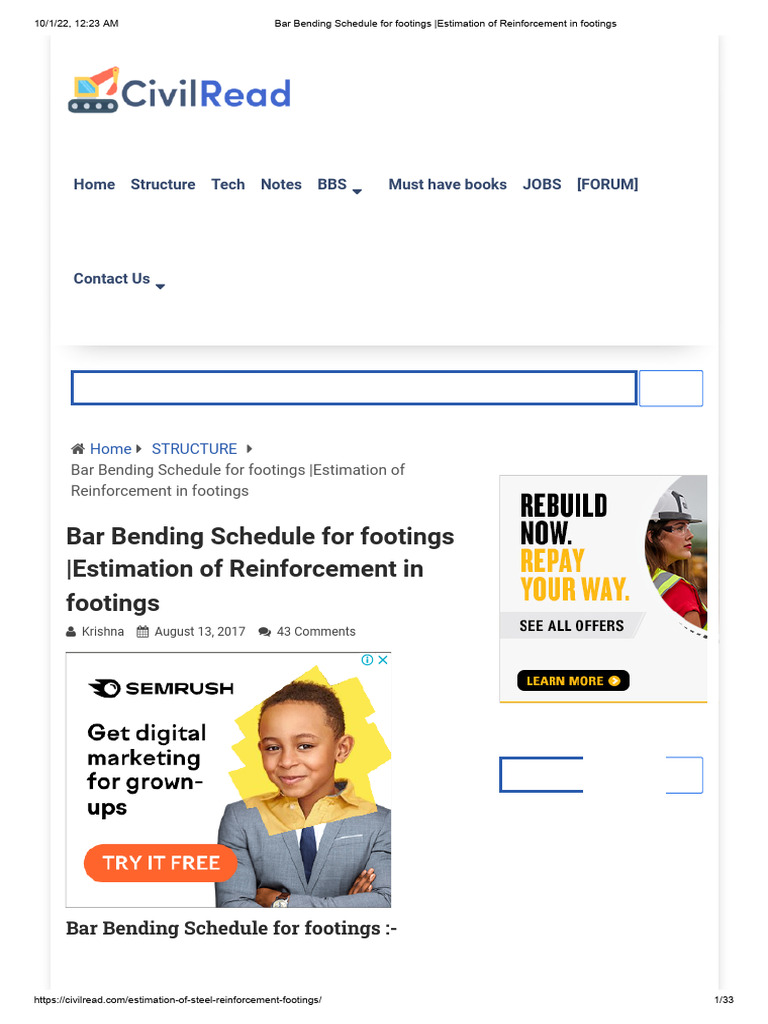 Bar Bending Schedule for footings _Estimation of Reinforcement in ...