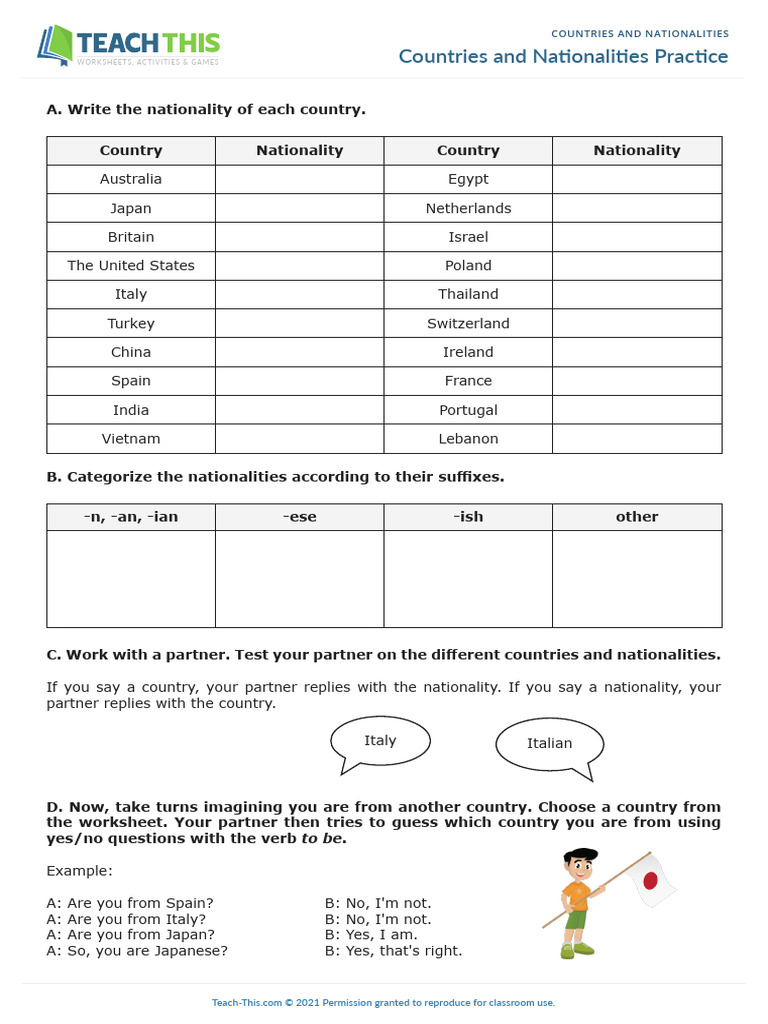 Countries and Nationality Activity 3-2 | PDF