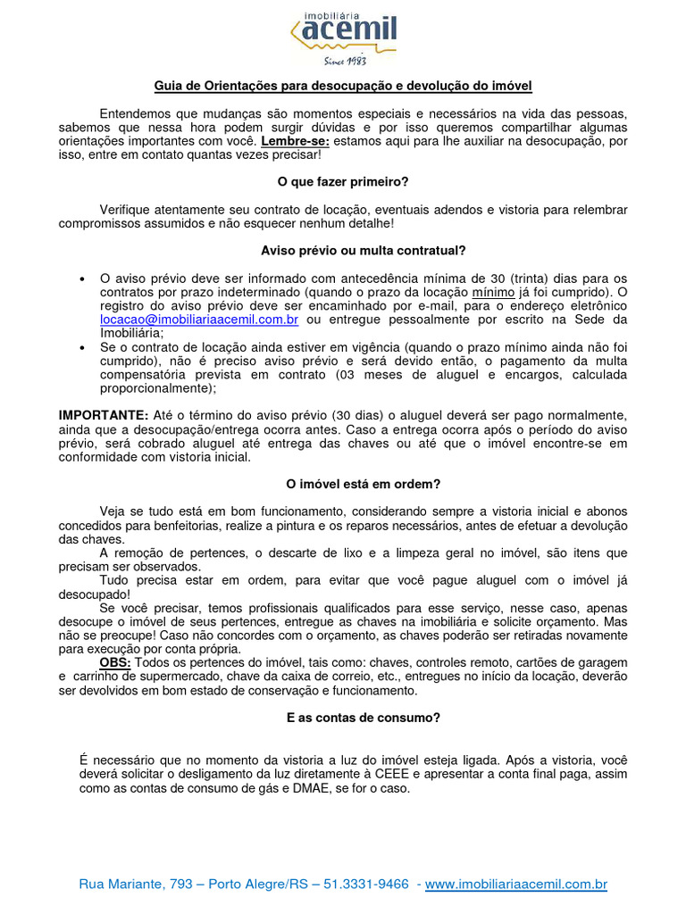 2 - Guia de Orientacoes Para Desocupacao e Devolucao Do Imovel | PDF ... 2 - Guia de Orientacoes Para Desocupacao e Devolucao Do Imovel | PDF ...