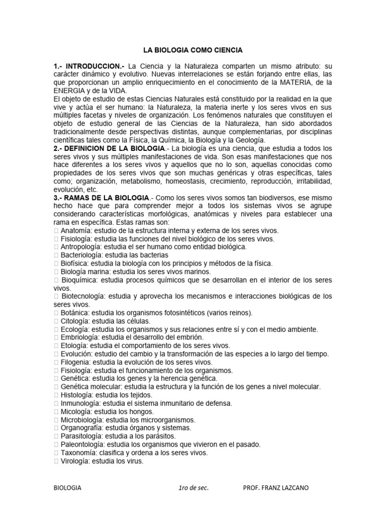 Biología: Ciencia de la Vida y sus Ramas | PDF | Biología | Organismos