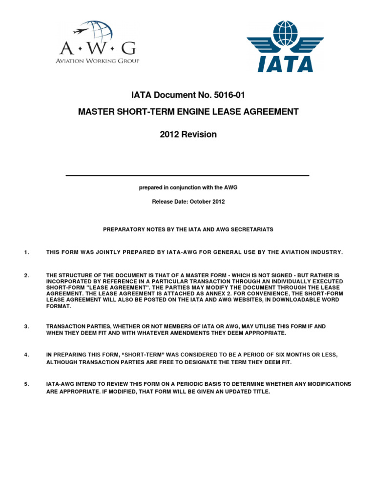 Master Short Term Engine Lease Agreement | PDF | Lease | Indemnity
