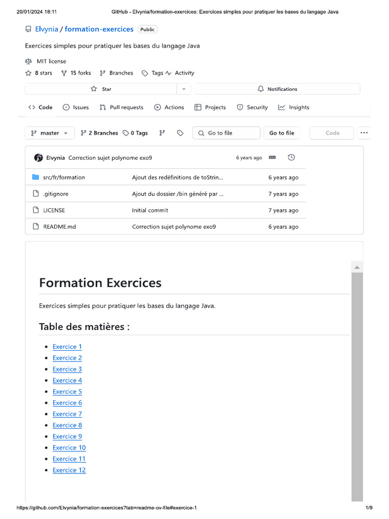 GitHub - Elvynia - Formation-Exercices - E... Ur Pratiquer Les Bases Du Langage Java | PDF