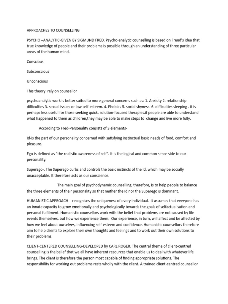 Approaches To Counselling | PDF | Psychotherapy | Id