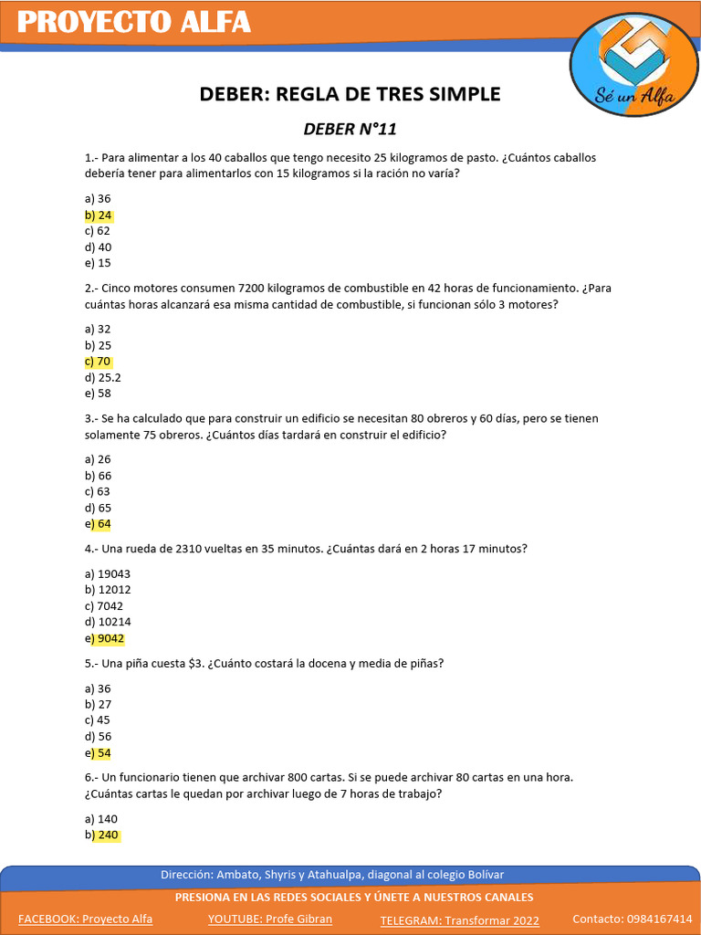 REGLA DE TRES SIMPLE (1) Resuelto | PDF