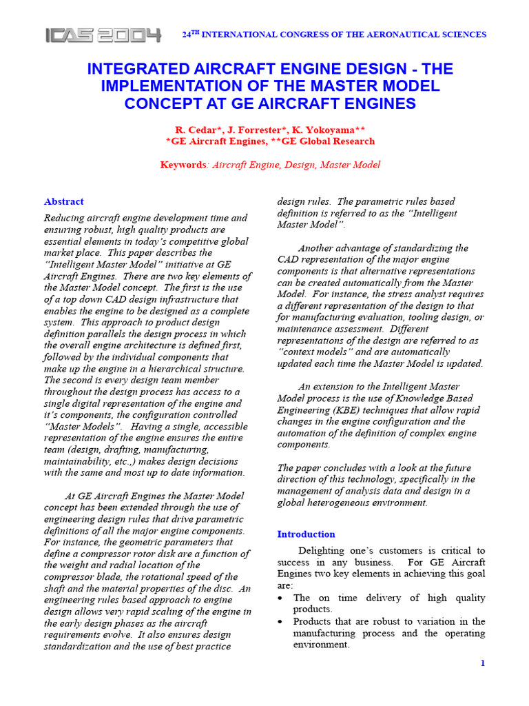 Integrated Aircraft Engine Design-The Implementation of The Master Model Concept at GE Aircraft ...