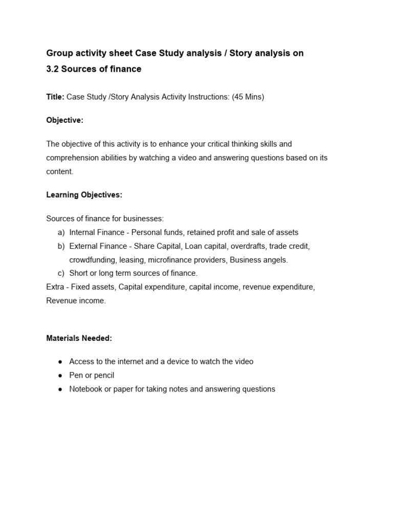 Group Activity Sheet Case Study Analysis - Story Analysis On 3.2 ...