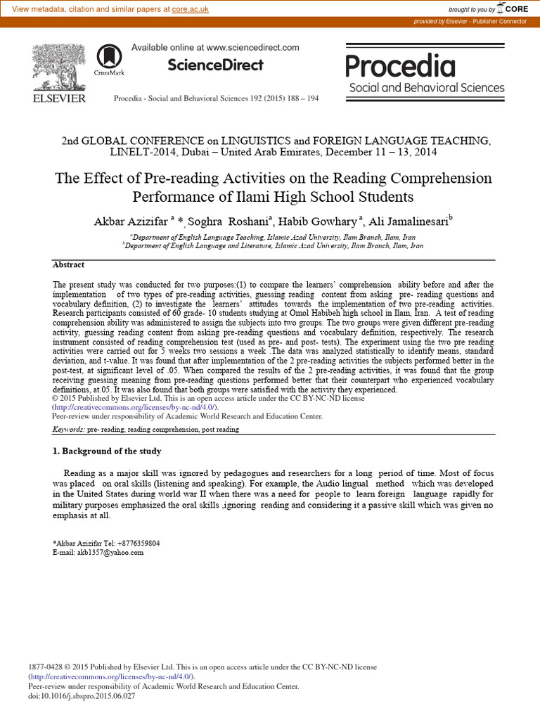 Pre-Reading Activities Impact on Comprehension | PDF | Reading ...