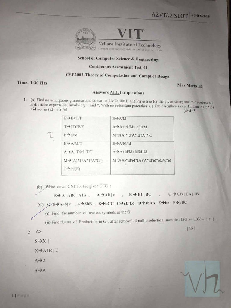 2 Theory of Computation and Compiler Design Cse2002 | PDF