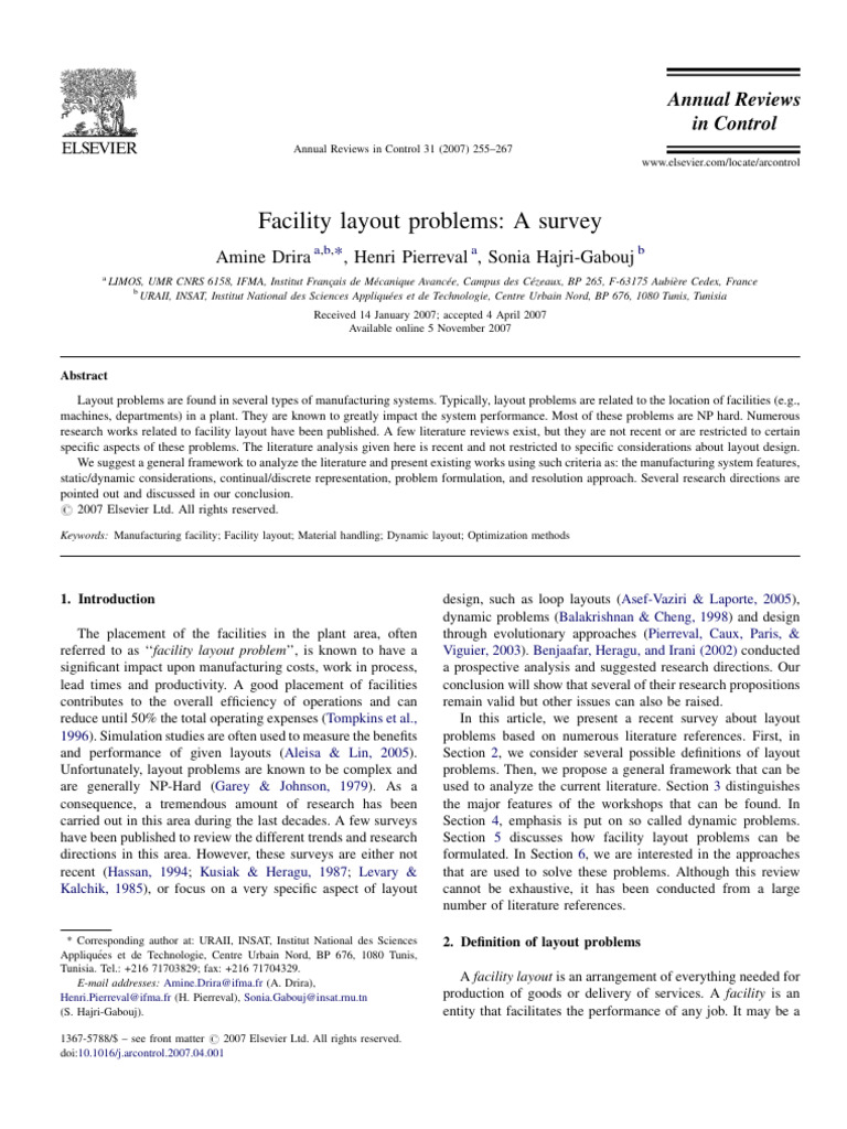 Facility Layout Problems A Survey | PDF | Metaheuristic