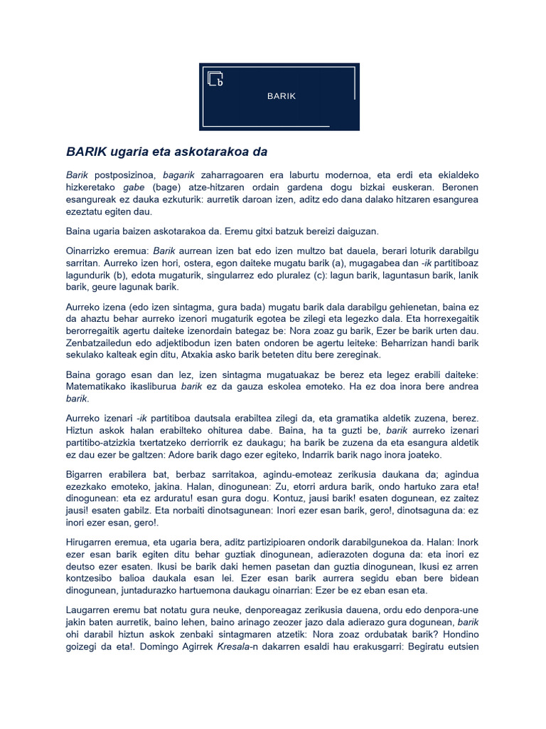 BARIK Ugaria Eta Askotarakoa Da | PDF