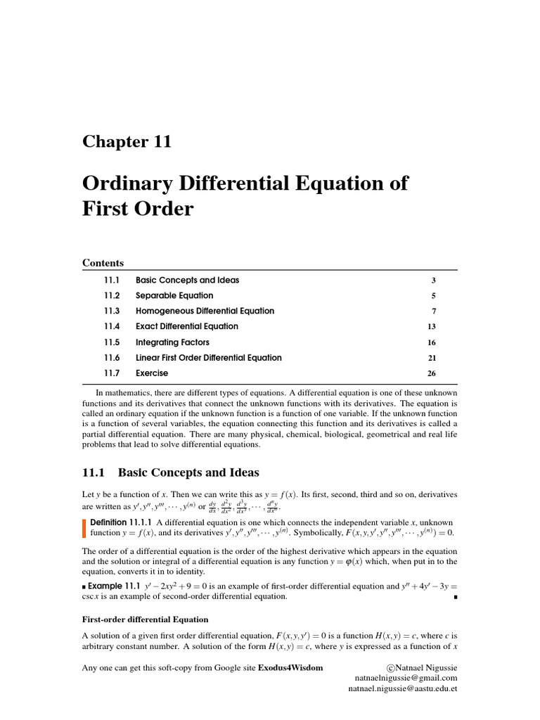Oridinary Differential Equation of First Order | PDF | Equations | Differential Equations