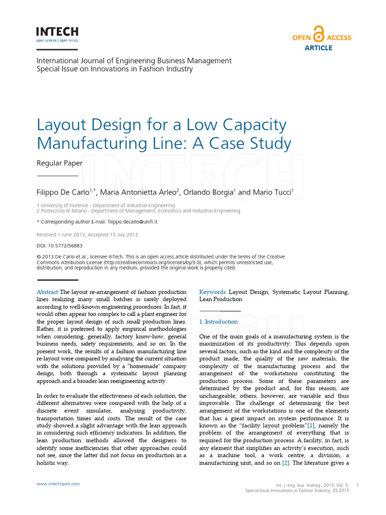 Layout Design For A Low Capacity Manufacturing Line | PDF | Lean ...