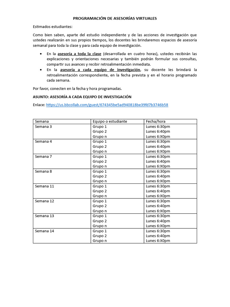 Programación de Asesorías A Grupos de Investigacion | PDF