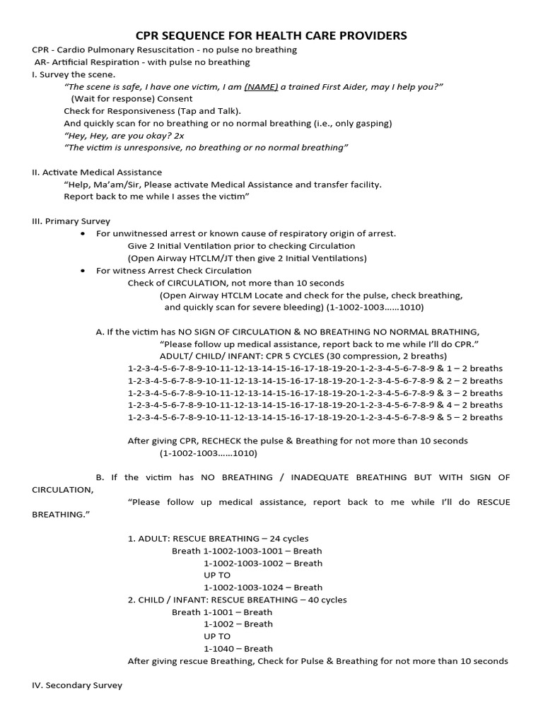 CPR-sequence | PDF | Cardiopulmonary Resuscitation | Respiration