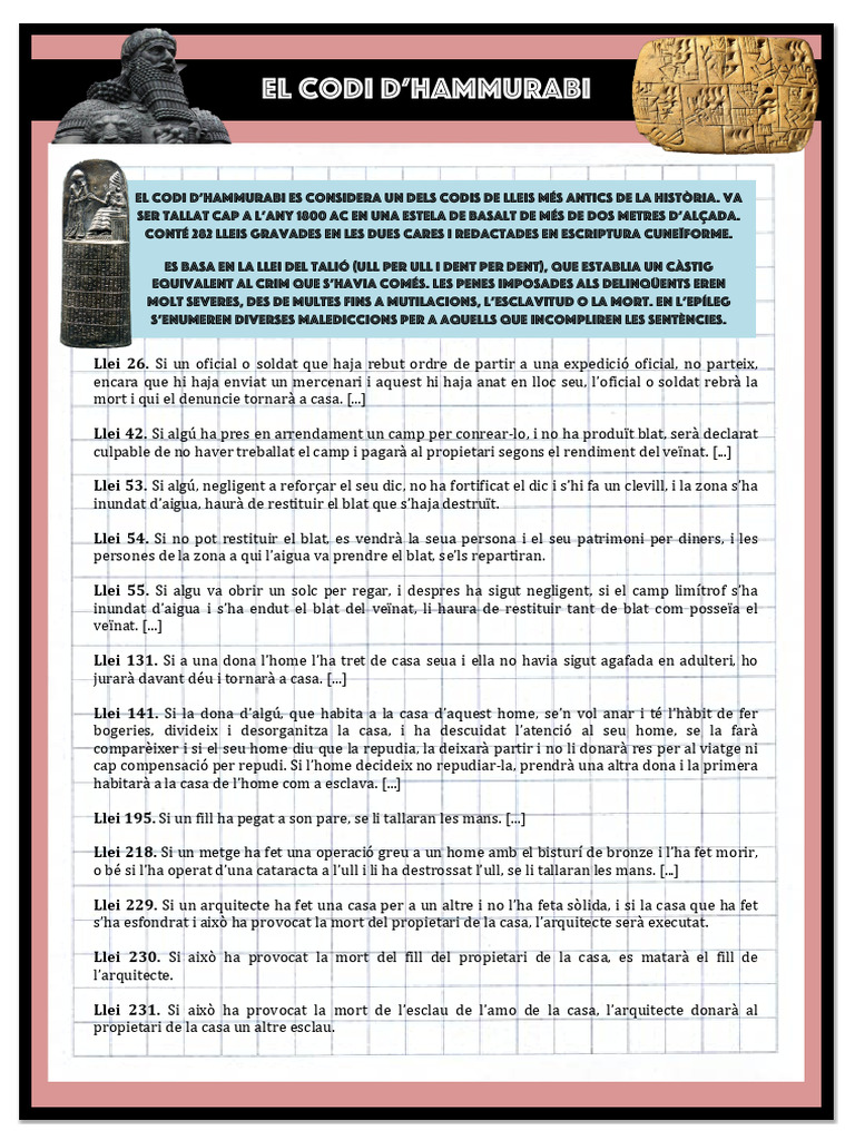 Mesopotamia 9.1.activitats - Revisió - Hammurabi | PDF