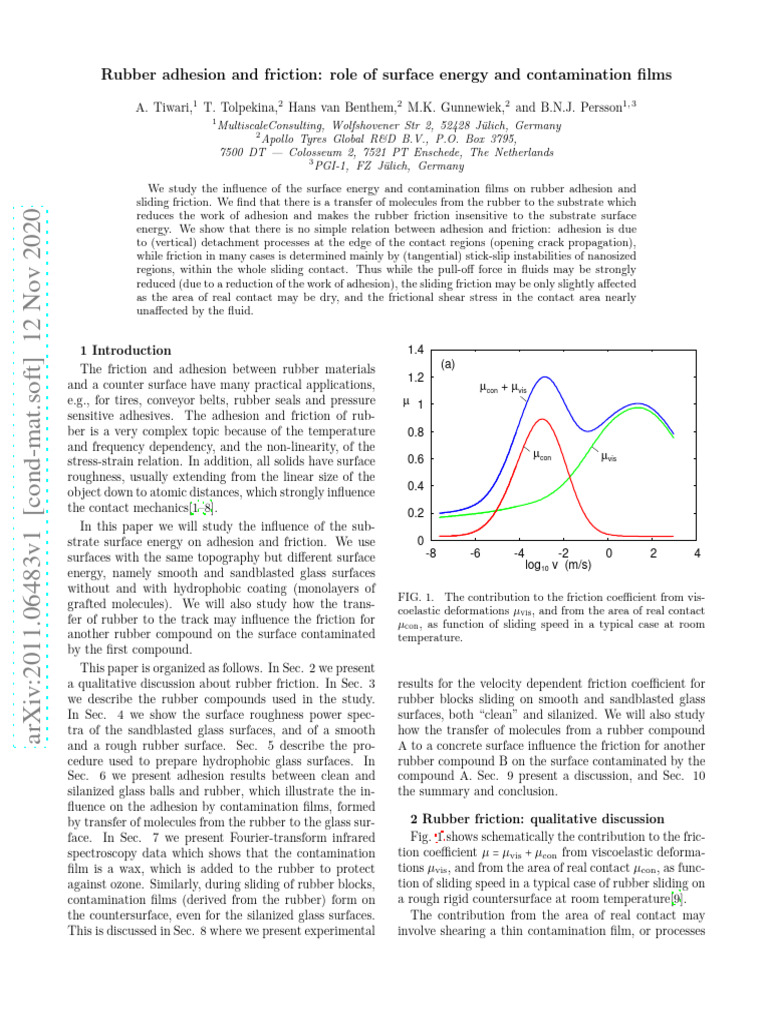 Rubber Adhesion And Friction Role Of Surface Energ Pdf Friction Adhesion