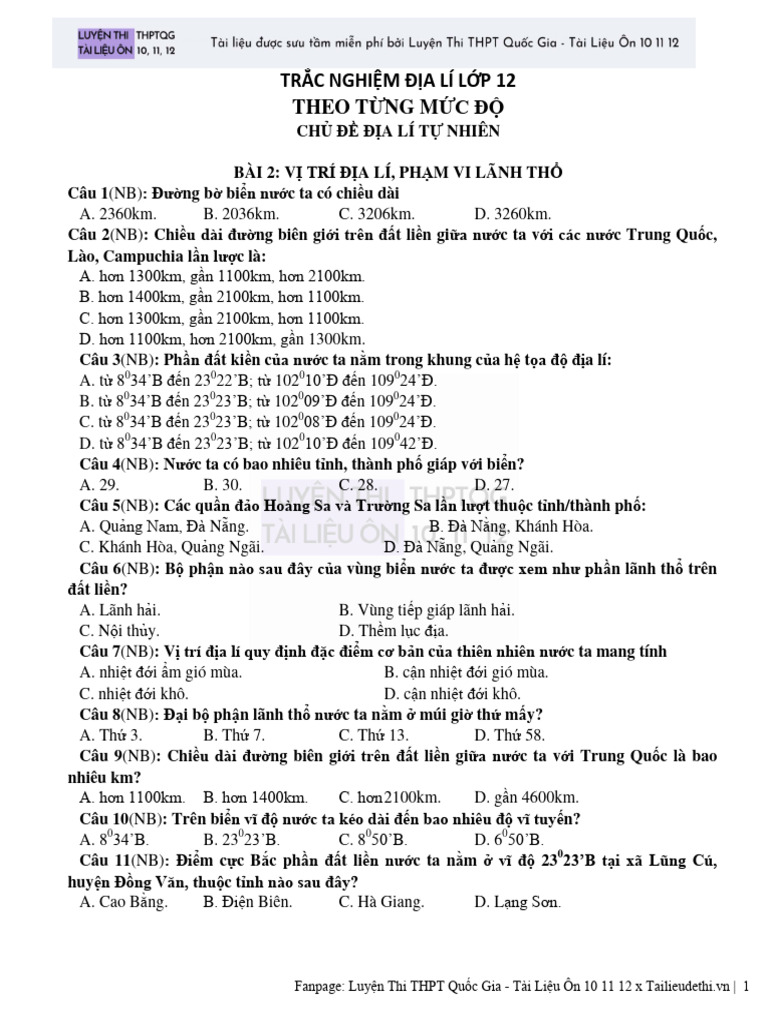 Khong Dap an, He Thong Trac Nghiem Dia Li | PDF