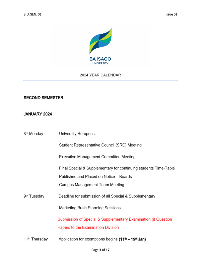 BA Isago University Academic Calendar 2024 | PDF | Academic Term