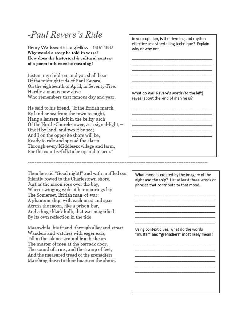PSToem Paul Reveres Ride Close Reading | PDF