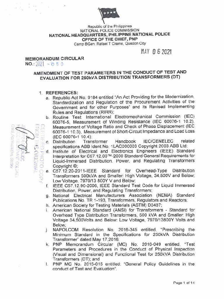 PNP Memorandum Circular No 2021 050 | PDF
